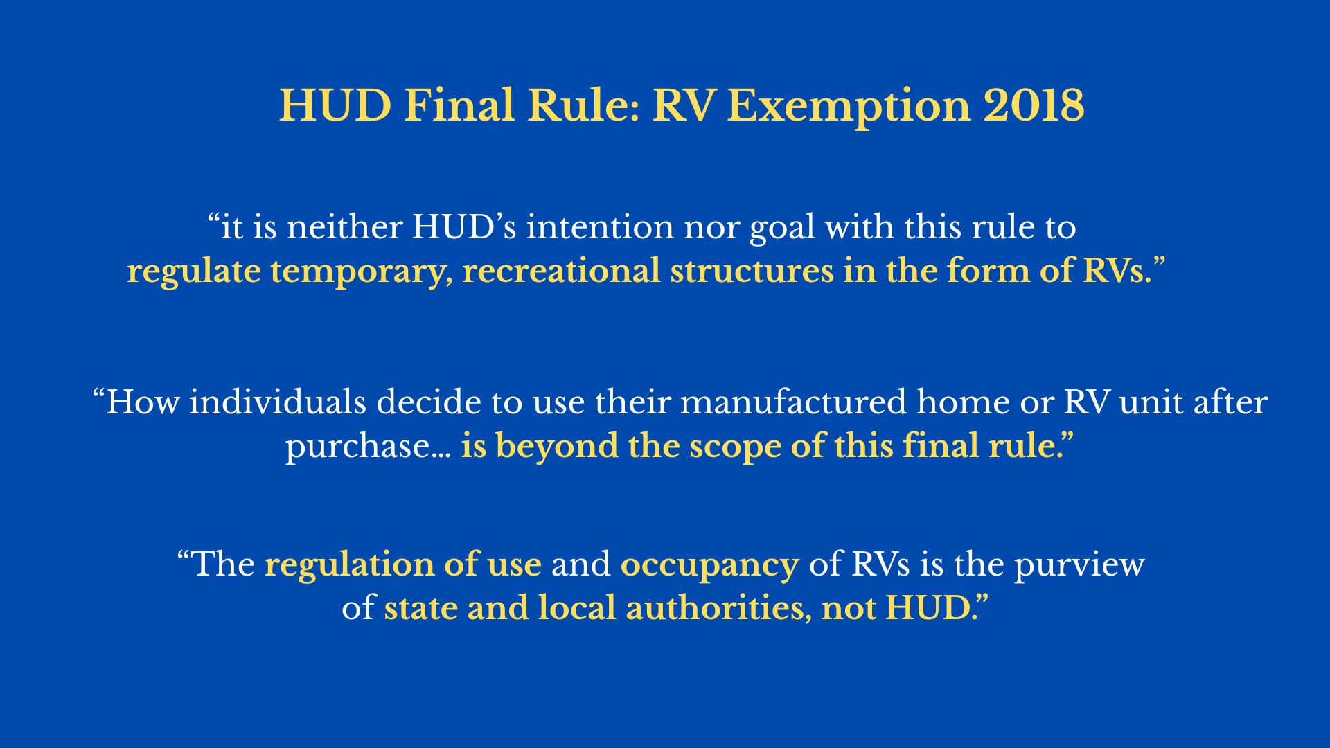 HUD Final Rule RV Exemption 2018 - Tiny House Alliance USA